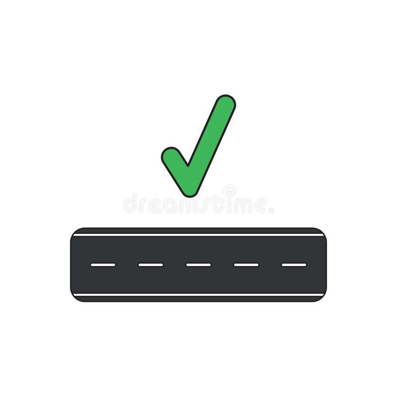 Vector Icon Concept of Road with Check Mark. Black Outlines and Colored ...
