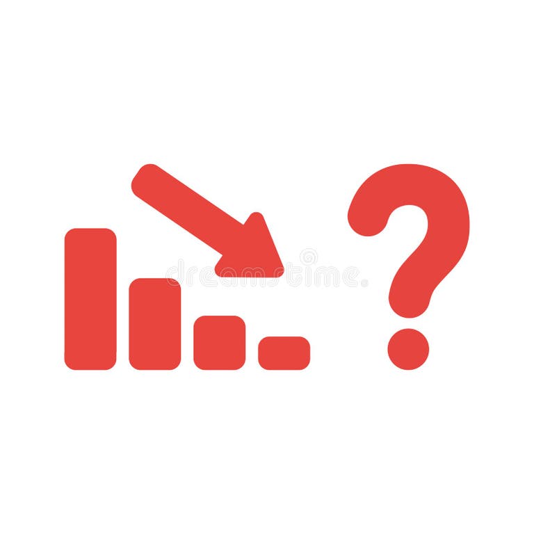 Vector Icon Concept of Sales Bar Graph Moving Down with Question Stock ...