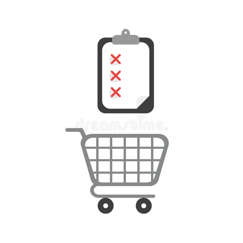 Vector Icon Concept of Shopping Cart with Clipboard and X Marks Stock ...