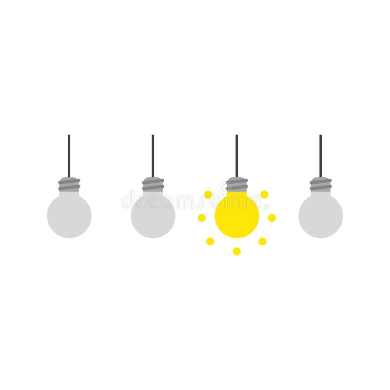 Vector Icon Concept of Three Grey Light Bulbs and One Glowing Li Stock ...
