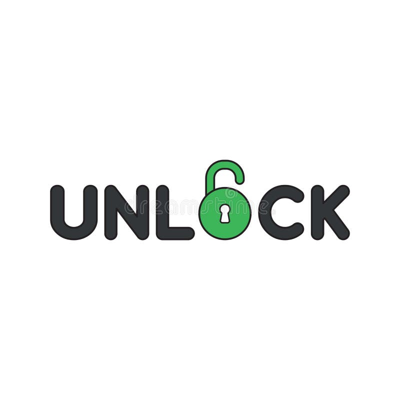 Vector Icon Concept of Unlock Text with Opened Padlock. Black Outlines ...