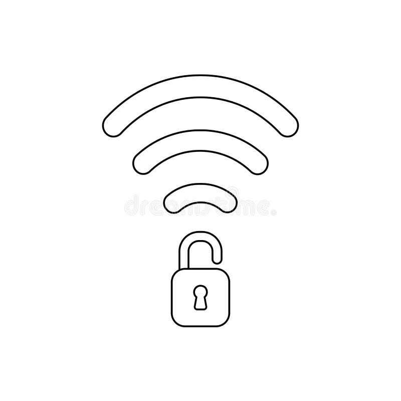 Vector Icon Concept of Wireless Symbol with Opened Padlock. Black ...