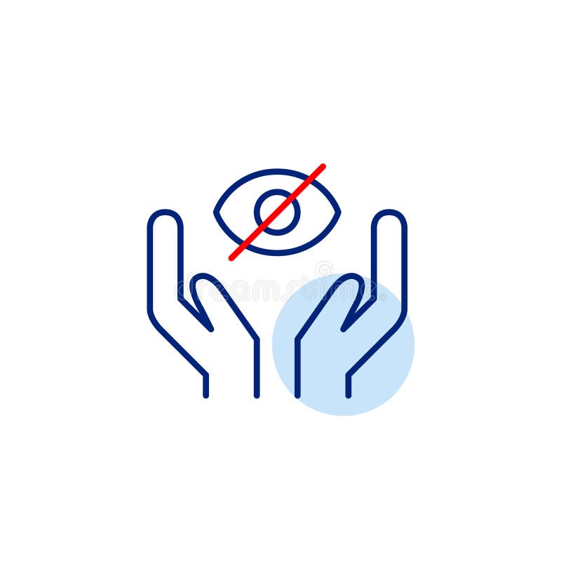 Vector Icon of Crossed-out Eye Held by Two Hands, Symbolizing Guarded ...