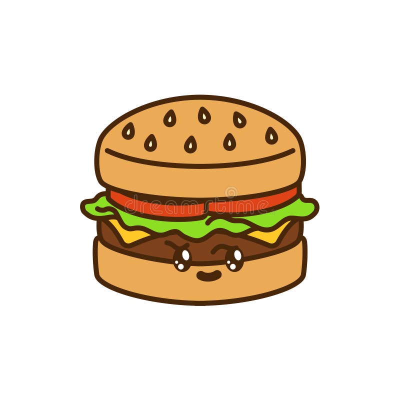 Vector Icon of Cute Doodle Fast Food Burger Stock Vector - Illustration ...