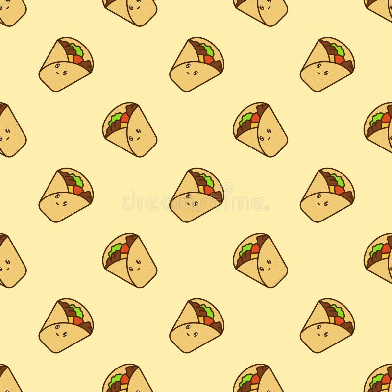 Vector Icon of Cute Doodle Pattern Fast Food Burrito Stock Vector ...