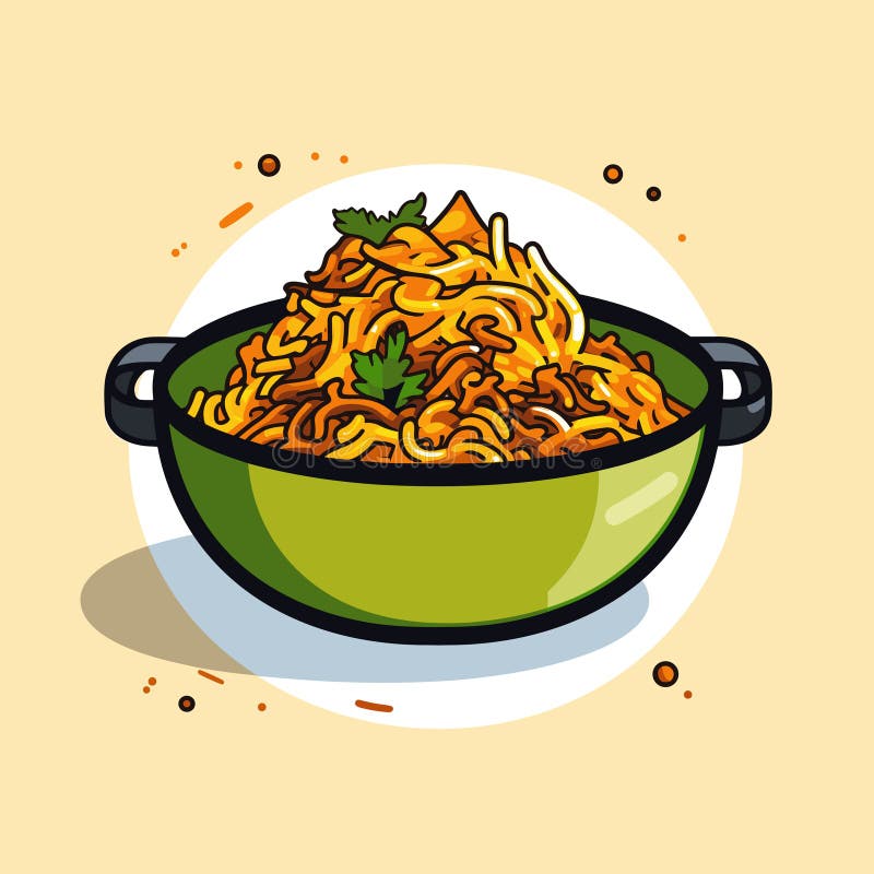 Vector Icon of a Delicious Bowl of Green Noodles on a Tabletop Stock ...