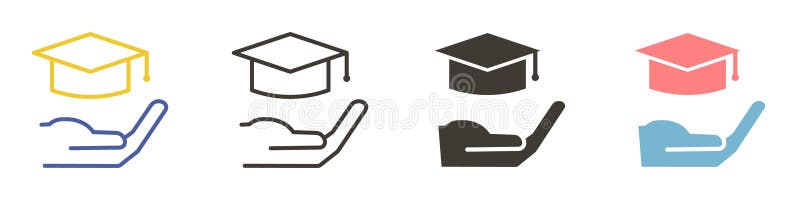 Vector Icon in 4 Different Styles. Hand Holding a College Cap Stock ...