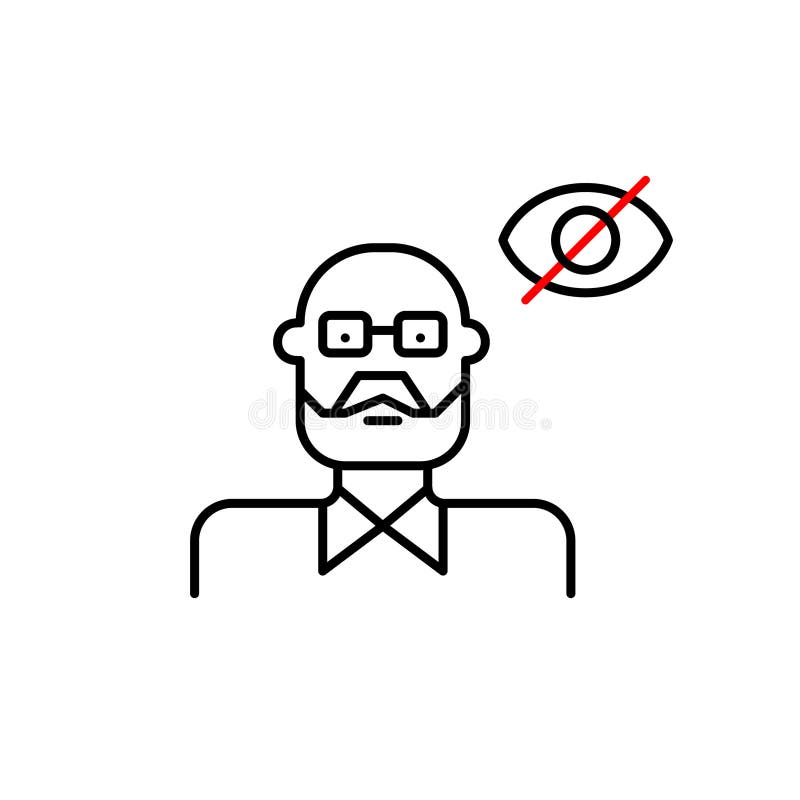 Vector Icon of Elderly Man with Crossed-out Eye, Symbolizing Hidden ...