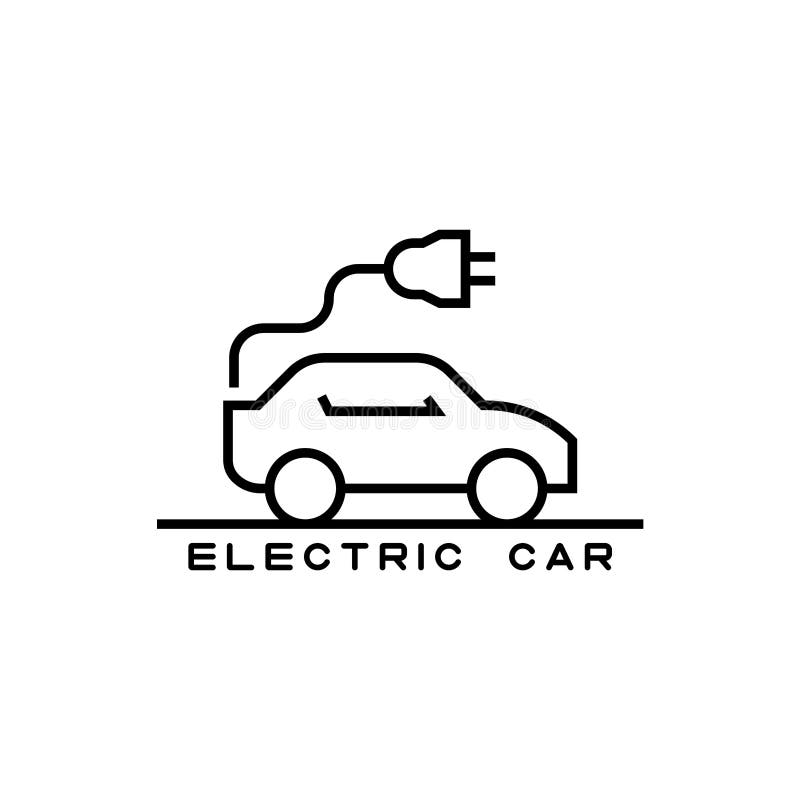 Vector Icon of Electric Car in Line Style Stock Vector - Illustration ...