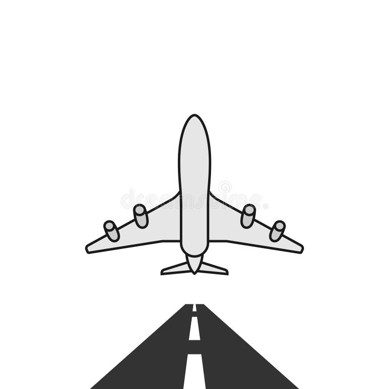 Vector Icon of a Flying Passenger Plane Over the Runway Stock ...