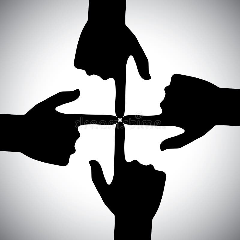 Vector Icon of Four Hands Pointing Each Other - Concept of Unity Stock ...