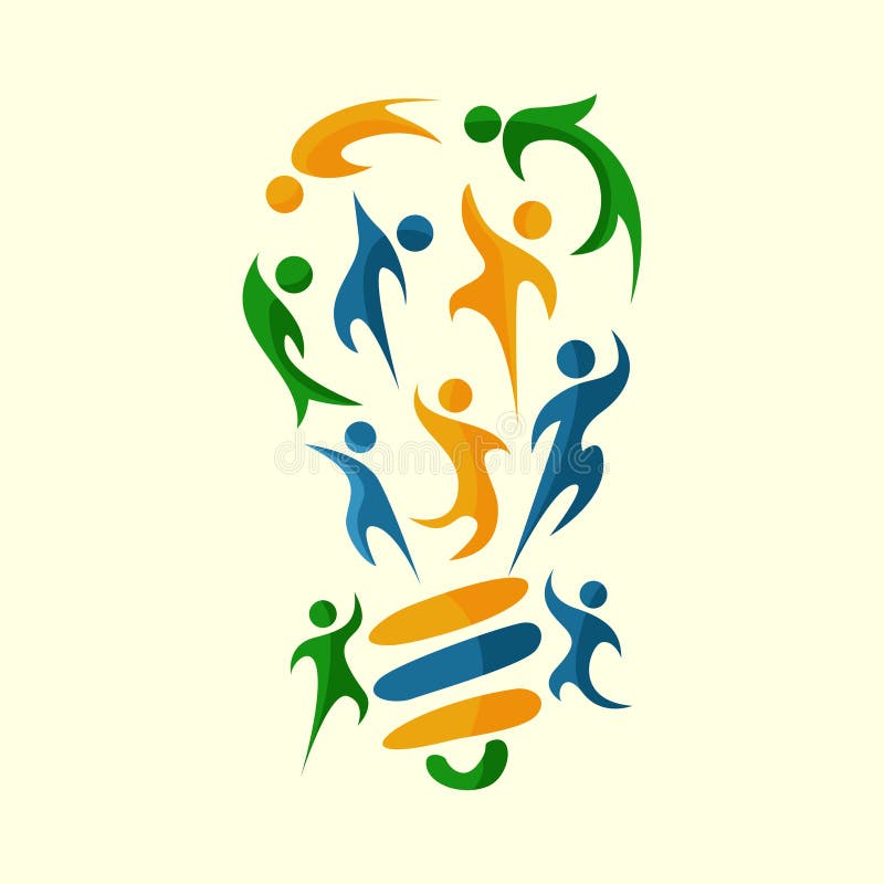 Vector Icon of Group of People Forming a Light Bulb Stock Illustration ...