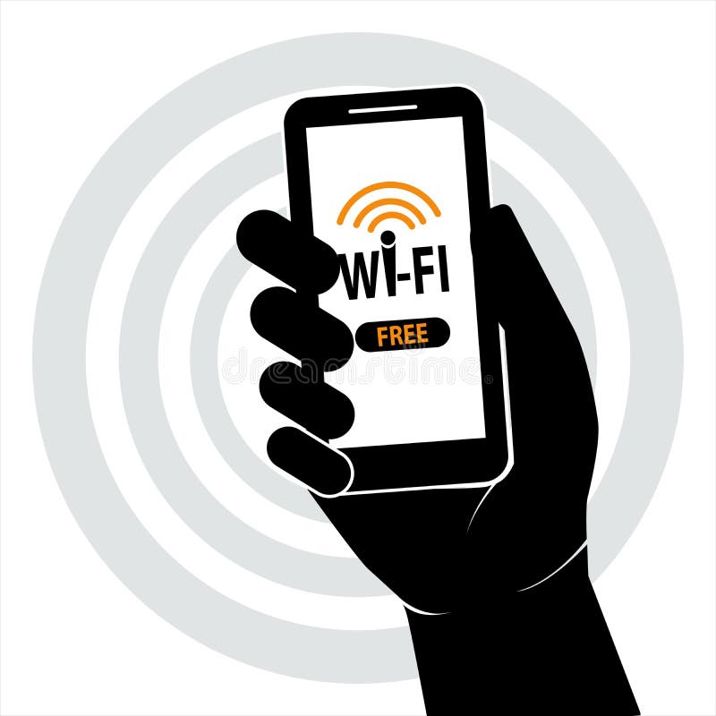 Vector Icon of Hand Holding Phone with Free Wifi Stock Illustration ...