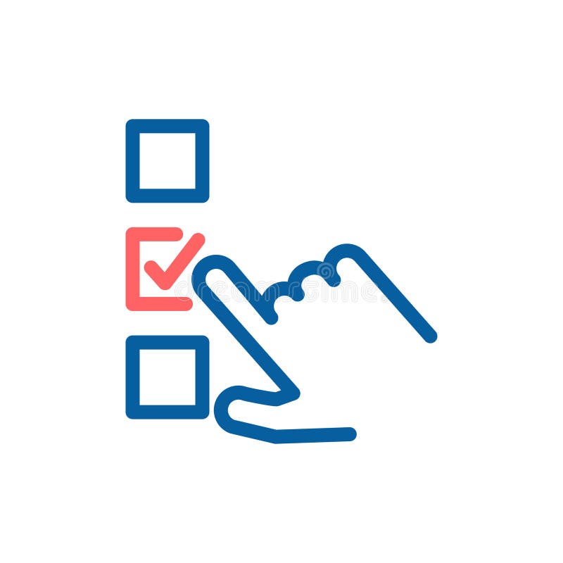 Vector Icon of Hand Pointing at Checked Box: Thin Line Illustration of ...