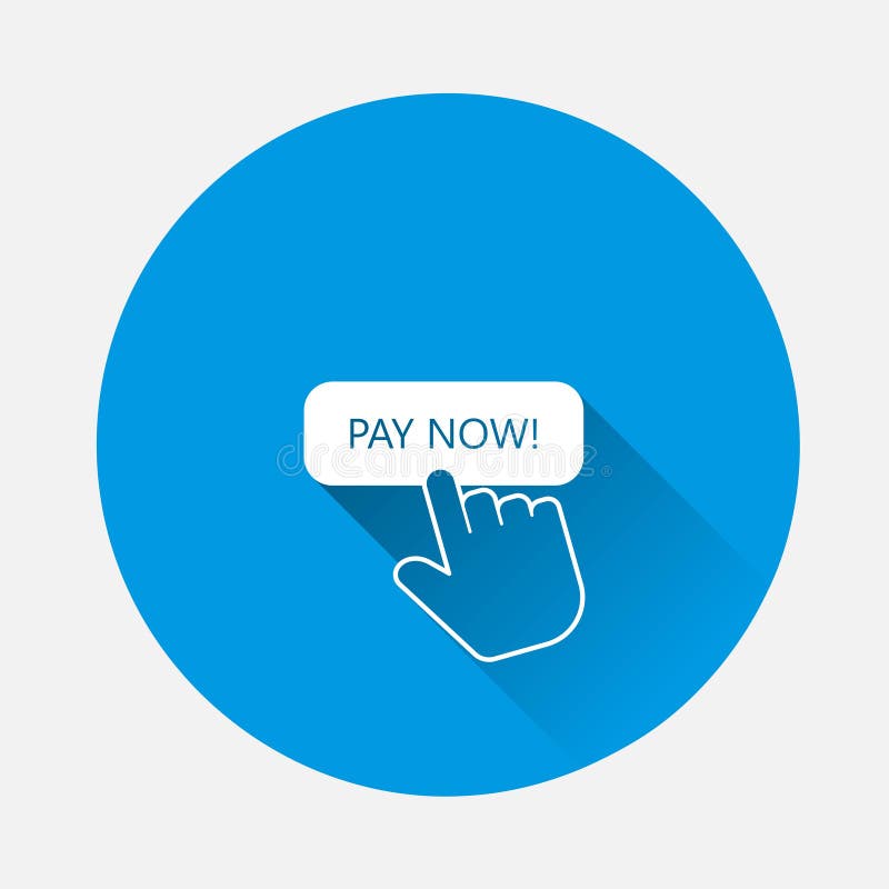 Vector Icon Hand Presses the Pay Button on Blue Background. Flat Image ...