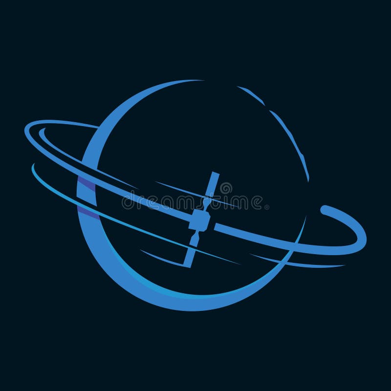 Vector Icon Illustration of a Satellite Orbiting a Planet Stock ...