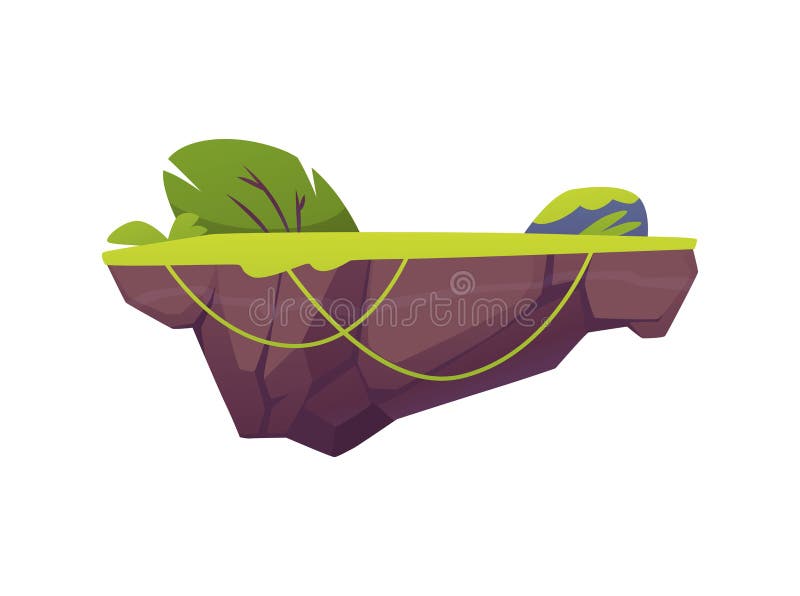 Vector Icon with of an Island with Floating Rocks and Green Grass and a ...