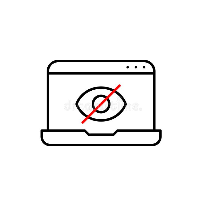Vector Icon of Laptop with Crossed-out Eye, Symbolizing Hidden Activity ...