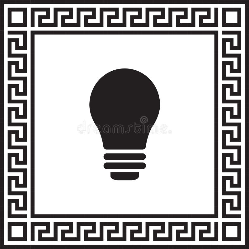 Vector Icon Light Bulb in a Frame with a Greek Ornament Stock ...