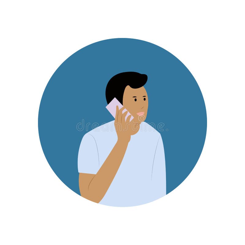 Vector Icon Man Talking on Phone, Guy in Circle Flat Style Illustration ...