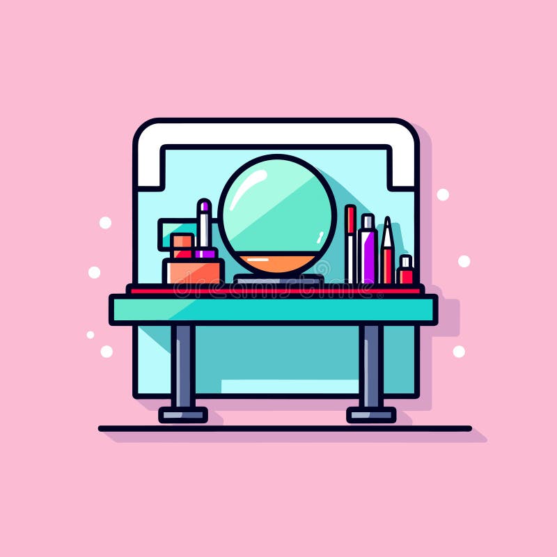 Vector Icon of a Minimalistic Vanity Table with a Mirror and Cosmetics ...