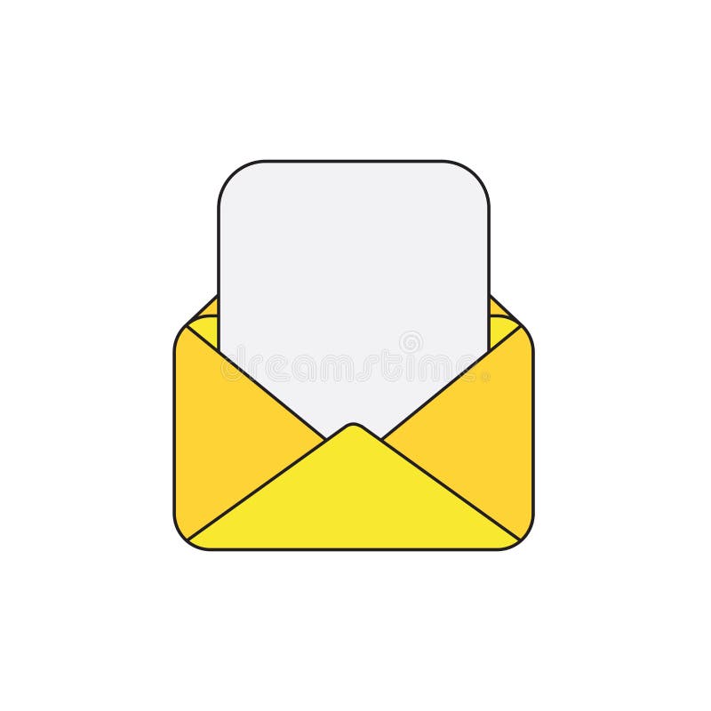 Vector Icon of Opened Mail Envelope with Blank Paper. Black Outlines ...
