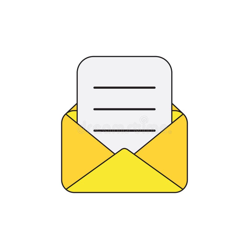 Vector Icon of Opened Mail Envelope with Written Paper. Black Outlines ...