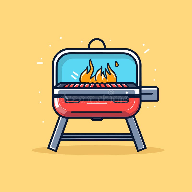 Vector Icon of a Red BBQ Grill with Flames on a Flat Vector Icon Stock Vector - Illustration of ...
