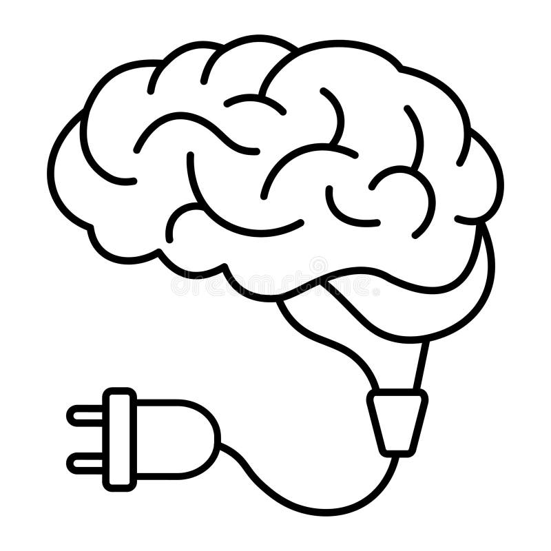 Vector Icon Representing Brain Charging Depicted with a Power Plug and ...