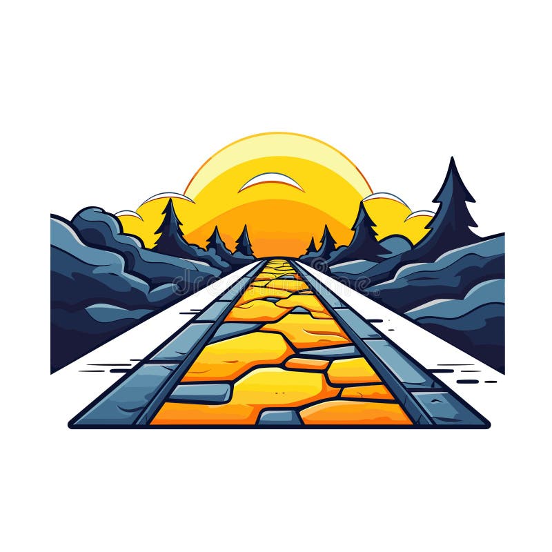 Vector Icon of a Scenic Road Surrounded by Trees and Mountains Stock ...