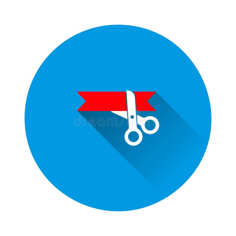 Vector Icon Scissors Cut the Ribbon. Opening Symbol on Blue Background ...