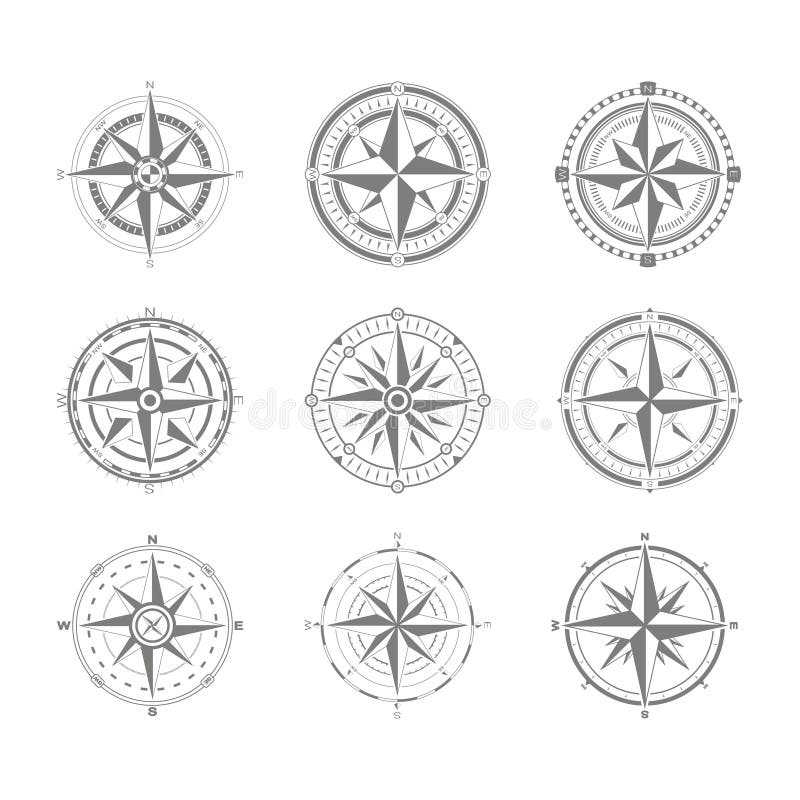 Vector Icon Set with Compass Rose Stock Vector - Illustration of ...