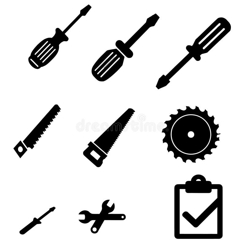 Vector Icon Set of Construction Tools and a Checklist Stock Vector ...