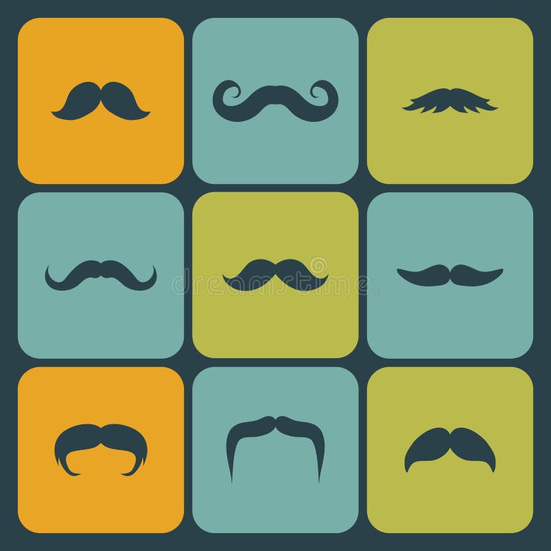 Vector Icon Set of Different Men Mustache in Trendy Flat Style. Stock ...
