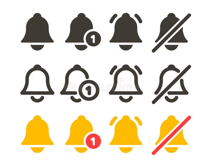 Vector Icon Set in Different Styles of Message Alarm Notification Bells ...