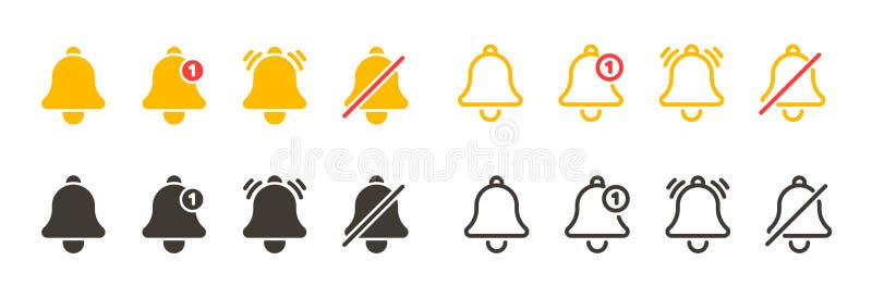 Vector Icon Set in Different Styles of Message Alarm Notification Bells ...