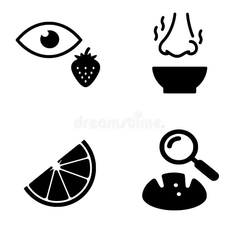Mindful Eating: Visual & Olfactory Sensory Icons Stock Photo ...