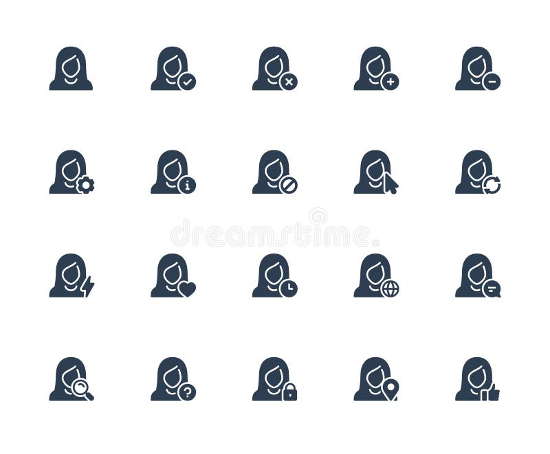 Vector Icons of Female User Avatars for Web Account. Glyph Style Stock ...