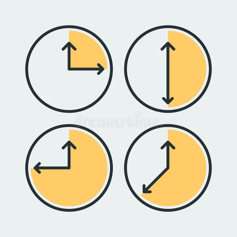 Vector Icon Set of Four Round Clocks with Clock Hands in Different ...