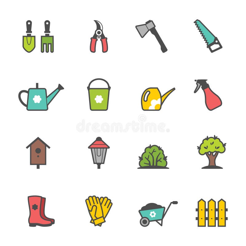 Vector Icon Set of Garden Tools and Accessories Stock Vector ...