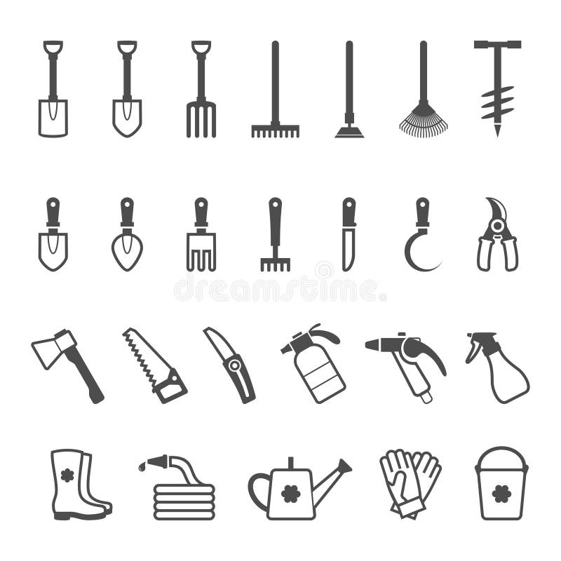 Vector Icon Set of Garden Tools Stock Vector - Illustration of ...