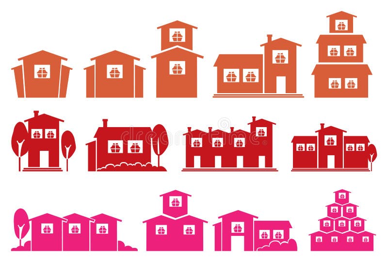 Vector Icon Set of Houses and Homes Isolated on White Background Stock ...