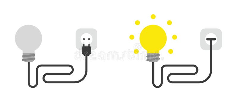 Vector Icon Set of Light Bulb with Cable, Plug and Plugged into Outlet ...