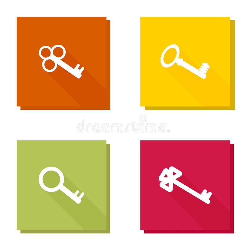 Vector Icon Set with Long Shadow Keys Icon. Set of Vintage Keys Stock ...