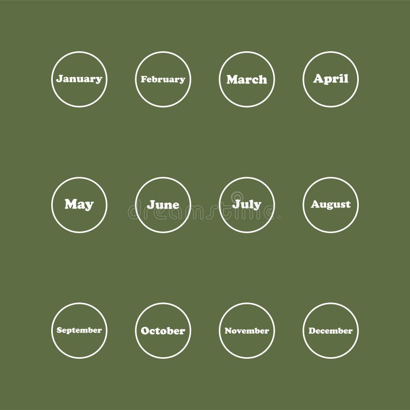 Vector Icon Set of Months on White Isolated Background. Layers Grouped ...