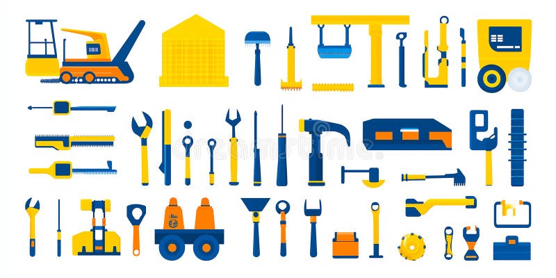 Vector Icon Set Showcasing Various Construction Tools, Machinery, and ...
