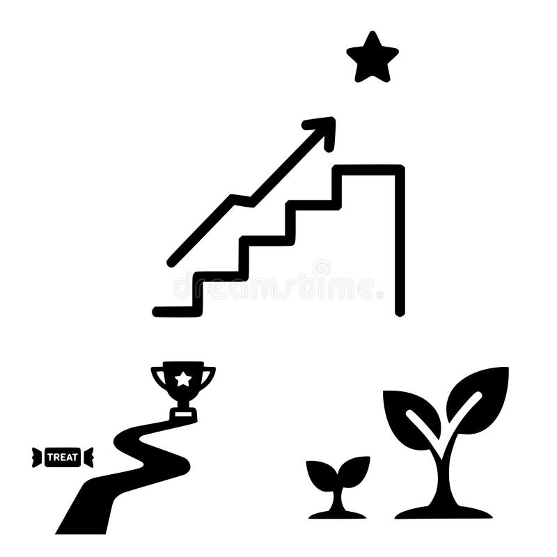 Long-Term Goal & Delayed Gratification Icon Set Stock Illustration ...