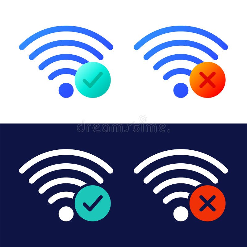 Vector Icon Set of Wireless Wifi Symbols with Check Mark and X Mark ...