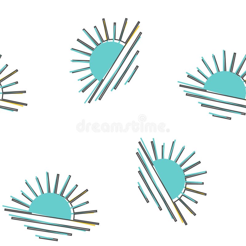 Vector Icon Sunset Sunrise Cartoon Style on Seamless Pattern on a White ...