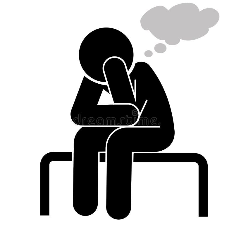 Vector Icon of Thinker Man Sitting on a Tool with Thought Bubble Symbol ...